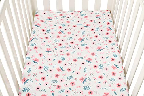 Tontukatu Bassinet Sheet Set 2 Pack Snug Fitted Cradle Fitted Sheets , Stretchy Ultra Soft , for Oval Rectangle Hourglass Bassinet Mattress , Unisex Boy Girl , Floral & Pink