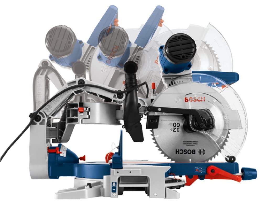 BOSCH GCM12SD 15 Amp 12 Inch Corded Dual-Bevel Sliding Glide Miter Saw with 60 Tooth Saw Blade & MS1234 Miter Saw Length Stop