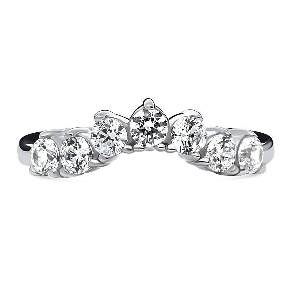 BERRICLE Sterling Silver 7-Stone Wedding Rings Cubic Zirconia CZ Wishbone Anniversary Curved Half Eternity Ring for Women, Rhodium Plated Size 5.5