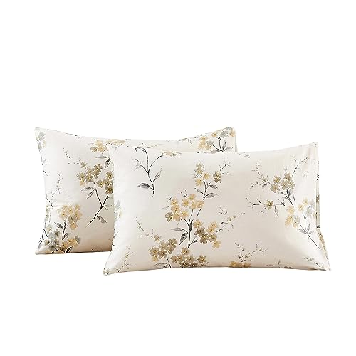 ECOCOTT 2 Pack Pillowcase Standard Size with Vintage Wash Painting Floral Pillow Cases Set, 100% Cotton Standard Pillow Covers Envelope Closure (Standard, 20"x26")
