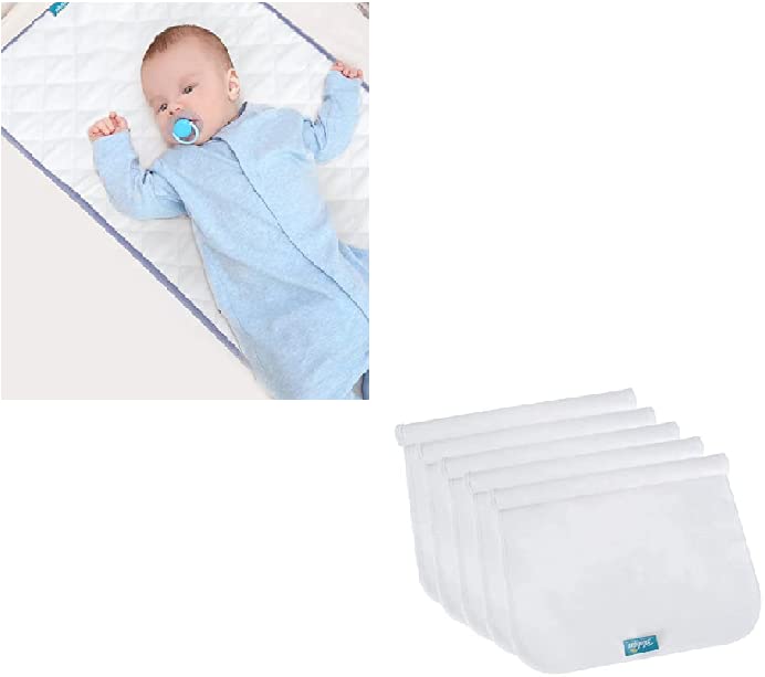 Changing Pad Liners (5 Count) Waterproof Larger Changing Pad Cover 28" X 15", Cotton Flannel, White (Solid Improved Thickness) / Baby Waterproof Pad Washable, 36" x 18", 4 Layers Incontinence Bed Pad