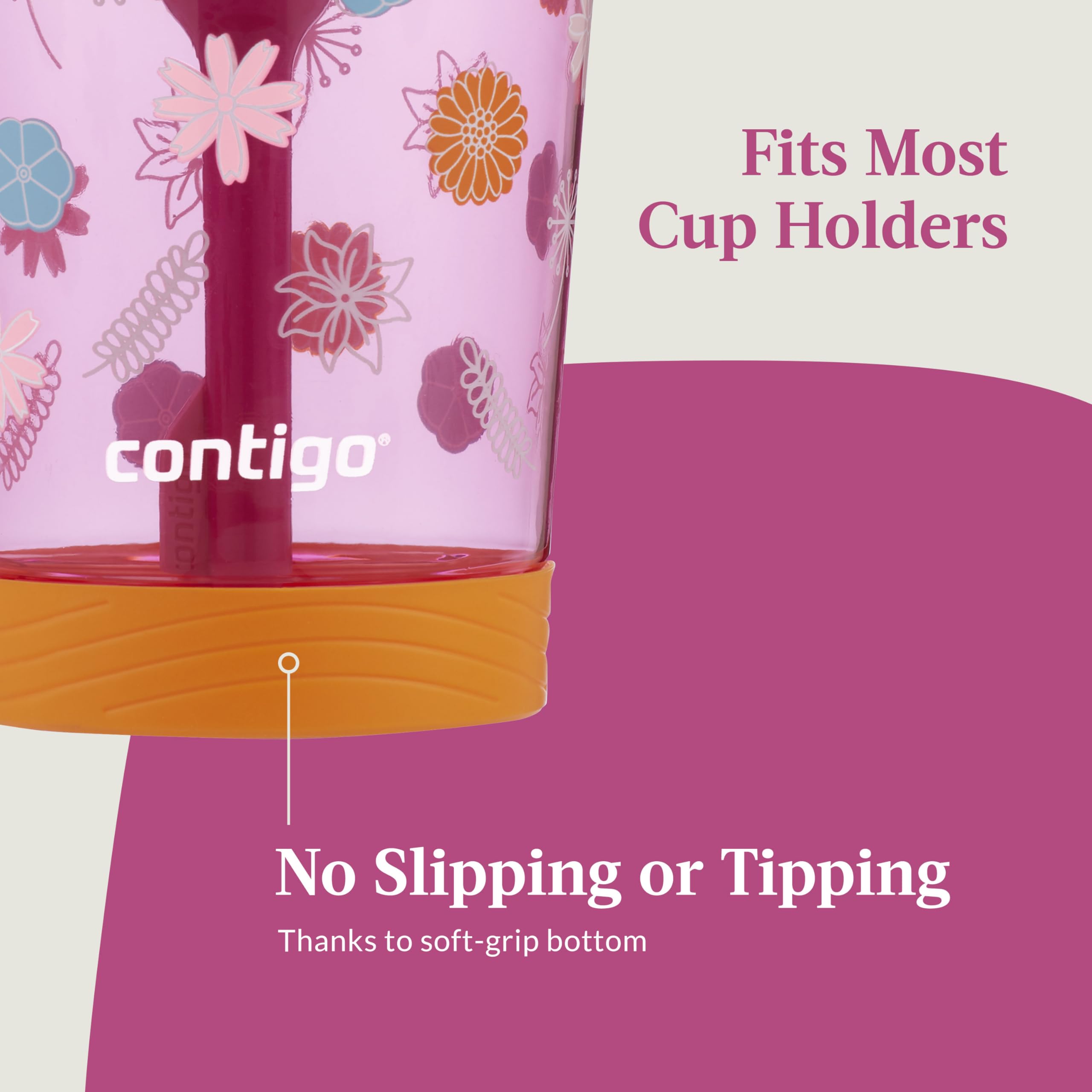 Contigo Kids Spill-Proof 14oz Tumbler with Straw and BPA-Free Plastic, Fits Most Cup Holders and Dishwasher Safe, Dragon Fruit Mango Wildflower
