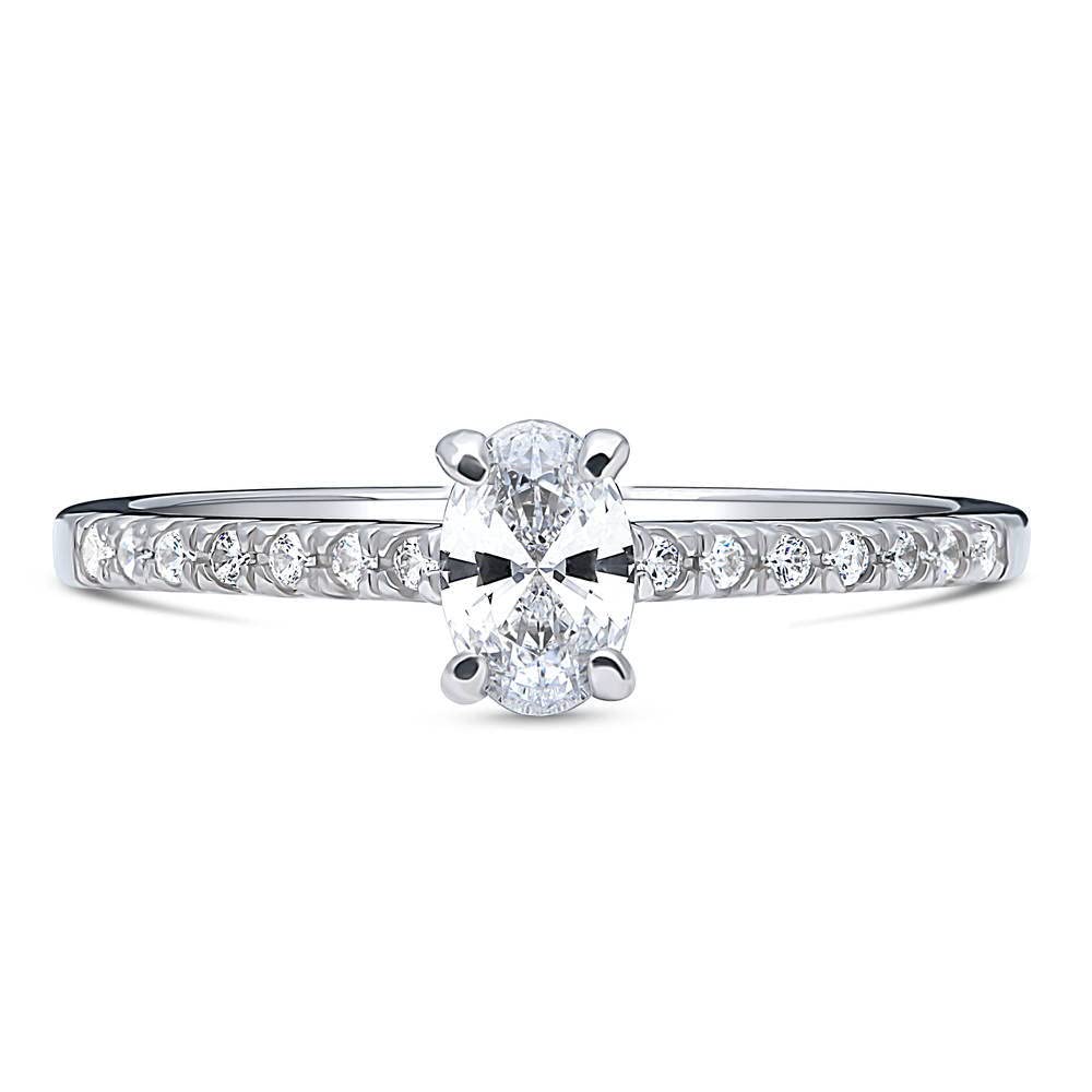 BERRICLE Sterling Silver Solitaire Wedding Engagement Rings 0.4 Carat Oval Cut Cubic Zirconia CZ Promise Ring for Women, Rhodium Plated Size 6