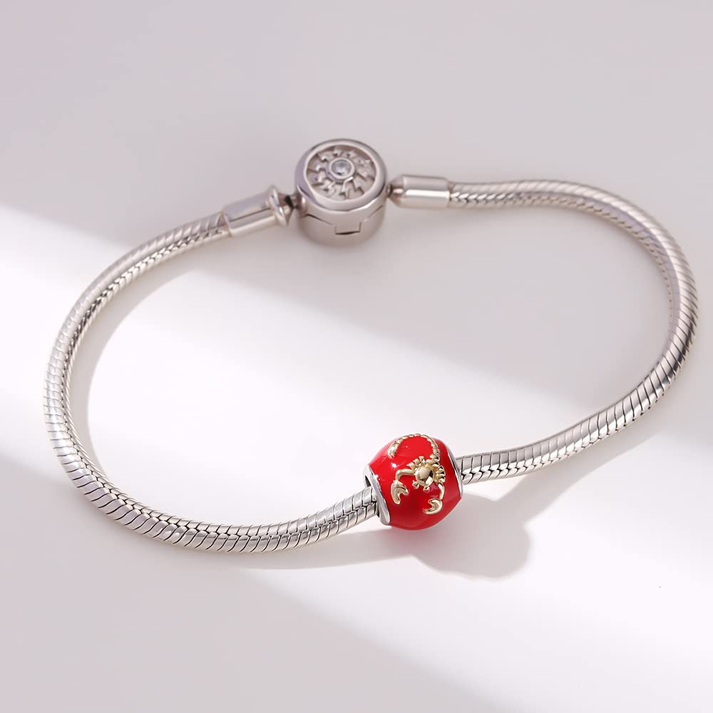 Birthday Zodiac Sign Charms Original 925 Sterling Silver Enamel Charms with Clear Cz for Bracelet (Red Scorpio)