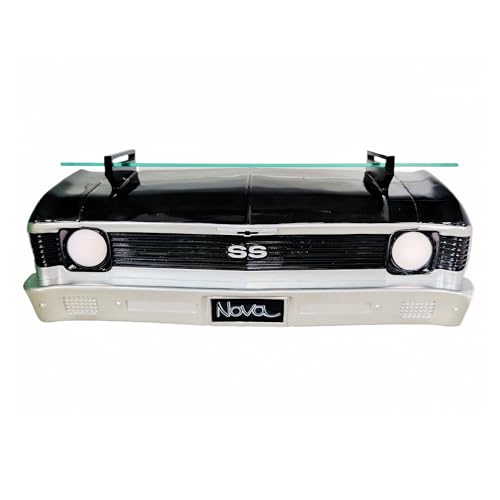Chevrolet Nova SS Floating Wall Shelf, Black, 19.3x6.3x6.9 inches, Tempered Glass, Battery Powered LED Headlights, Chevy Enthusiast Gift, Gifts Idea, Car Lover's Decor, Nova Collector