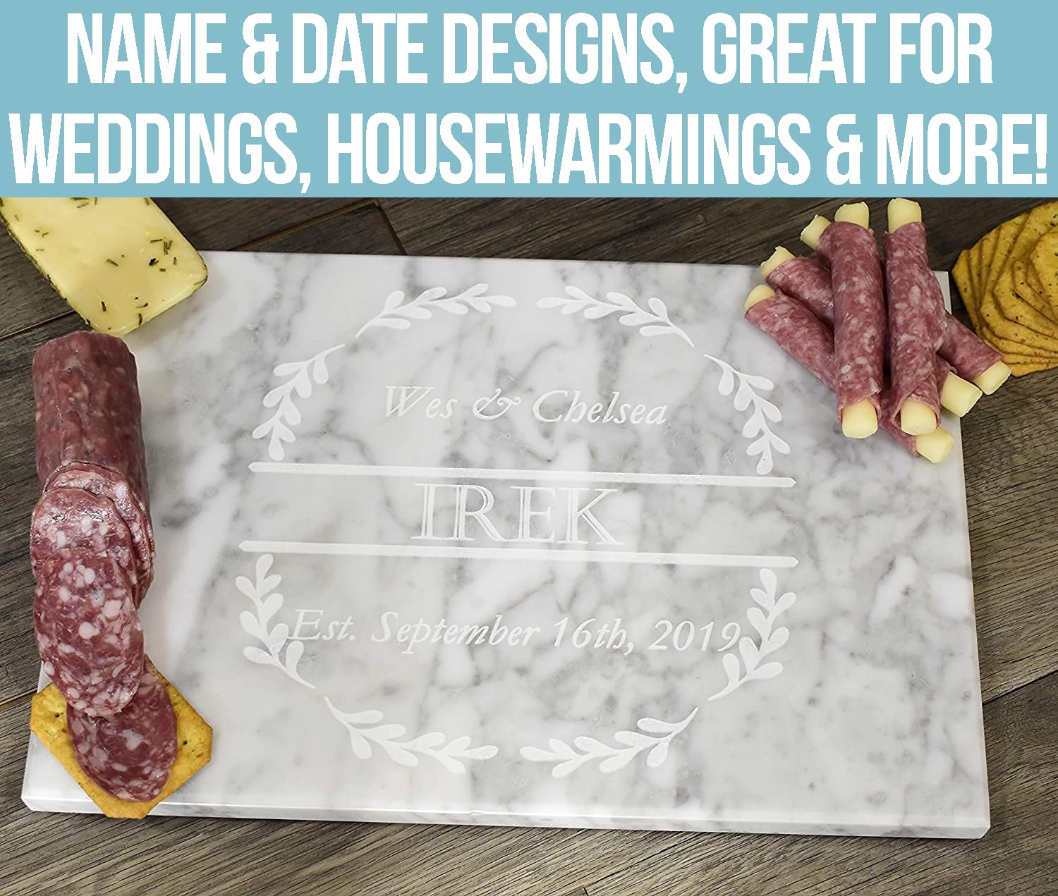 Brew City Engraving - Personalized Custom Engraved Marble Stone Charcuterie Serving & Pastry Board/Tray - Black, White or Tan