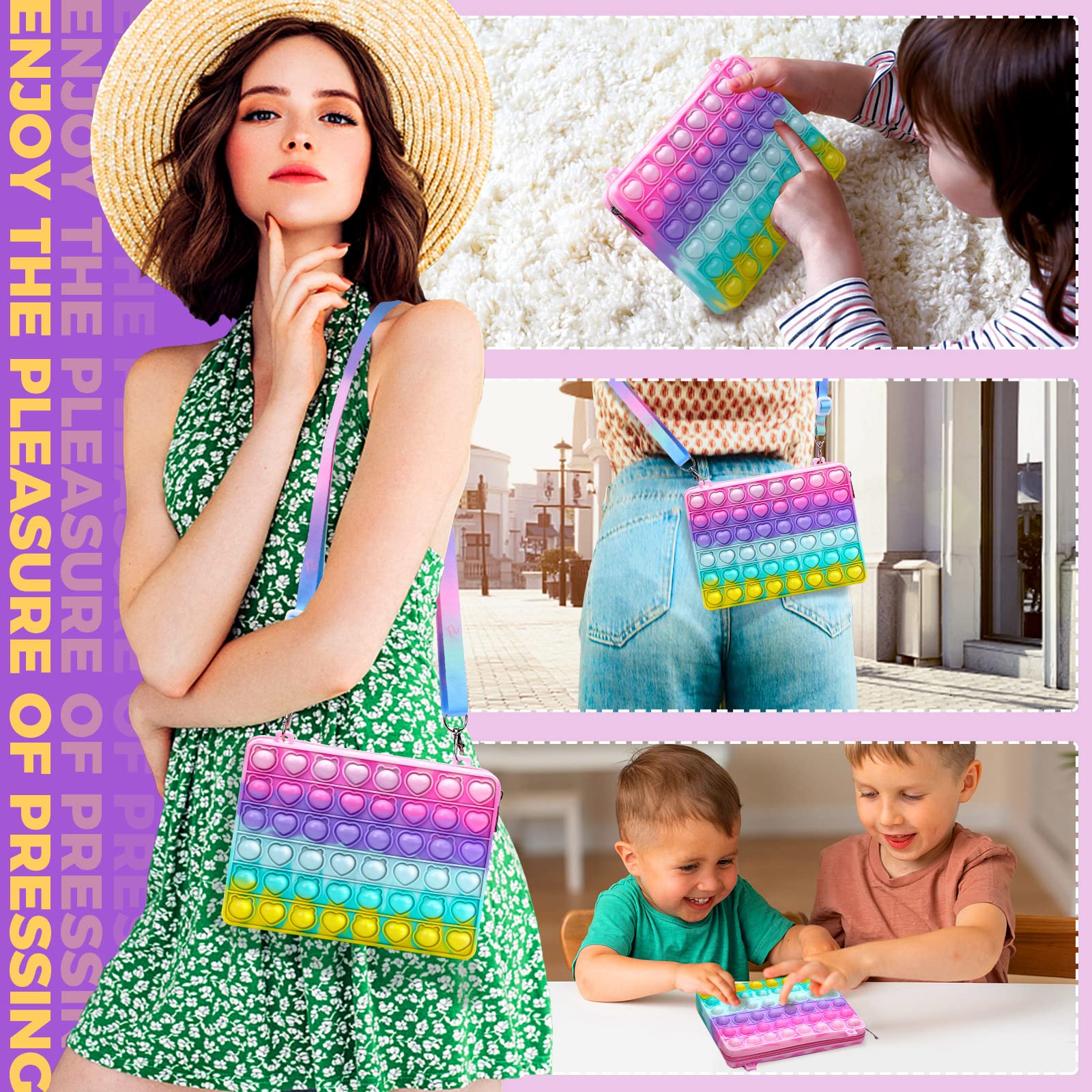 MooonGem Pop Purse for Women, Big Fidget Purse for iPad, Pop Shoulder Bag