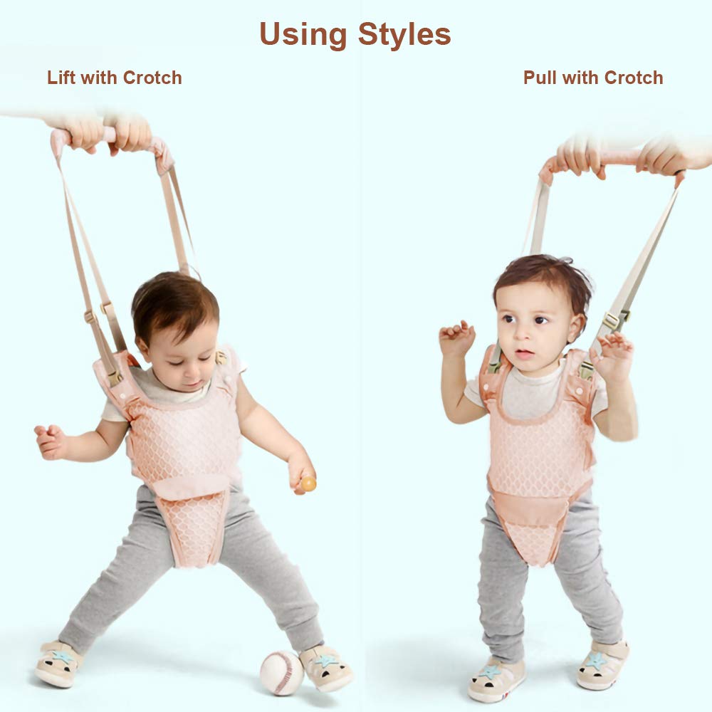 Baby Walking Harness, Baby Sit to Stand Learning Helper Mesh Breathable Adjustable with Detachable Crotch Safety Hand-held Assistant Lifting & Pulling for Toddlers Infant Kids (Pink)