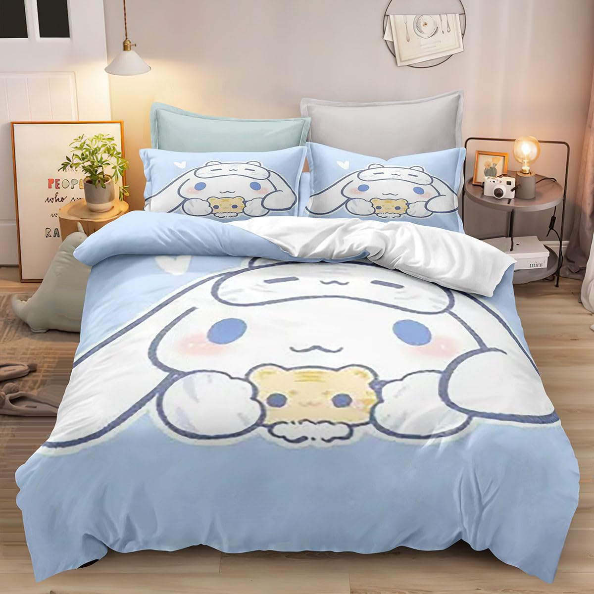 DSPDVWOW 3D Pattern Cinnamoroll Bedding Sets Dog Vivid Printed Comforter Cover Collections 3 Pieces Duvet Cover(1 Duvet Cover 2 Pillow Cases), Full