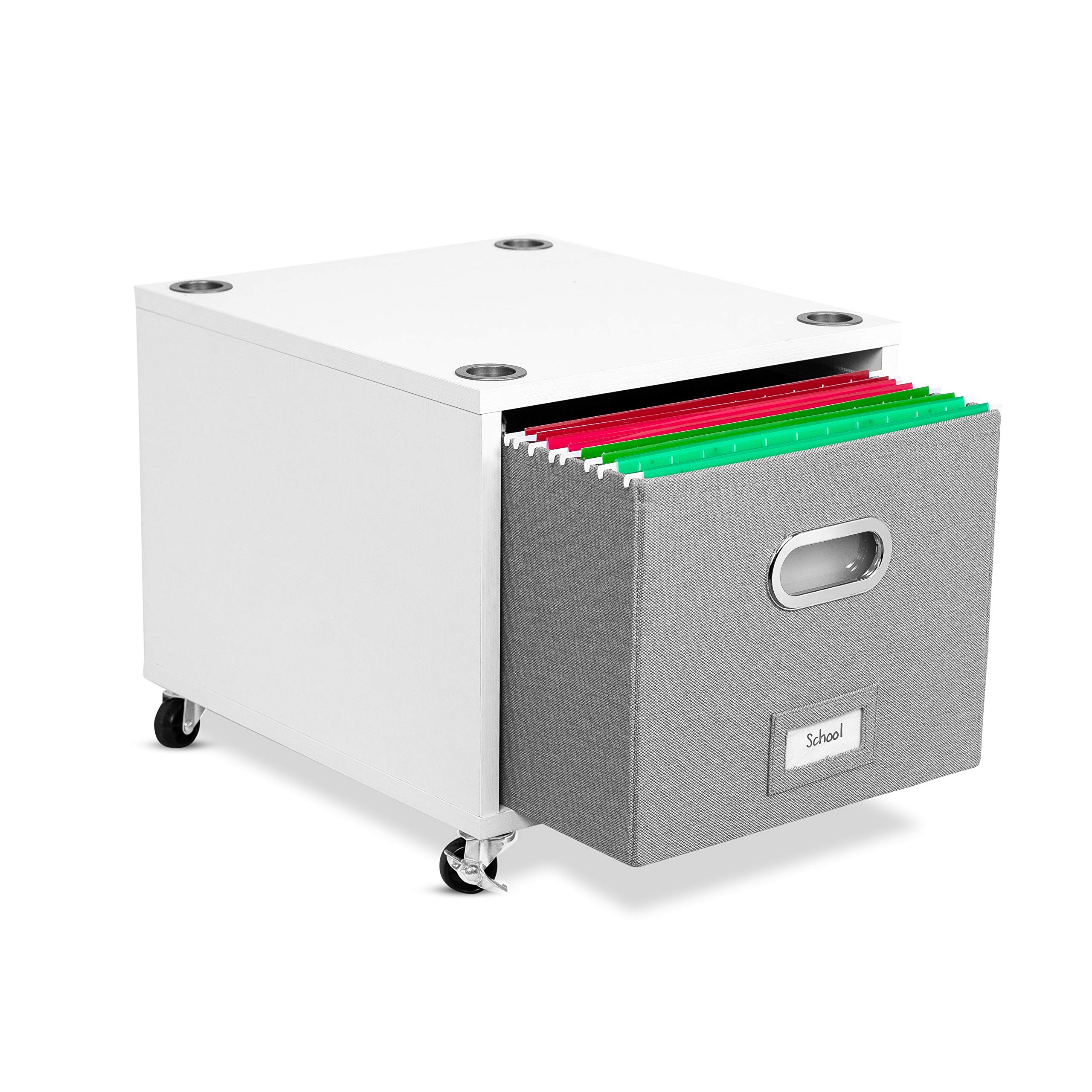 BIRDROCK HOME Rolling File Cabinet with 2 Lateral Drawers β Decorative Storage Shelf, Blankets, Books, Files, Magazines, Toys β Removable Bin with Handles β Under Desk Office Living Room Home - White