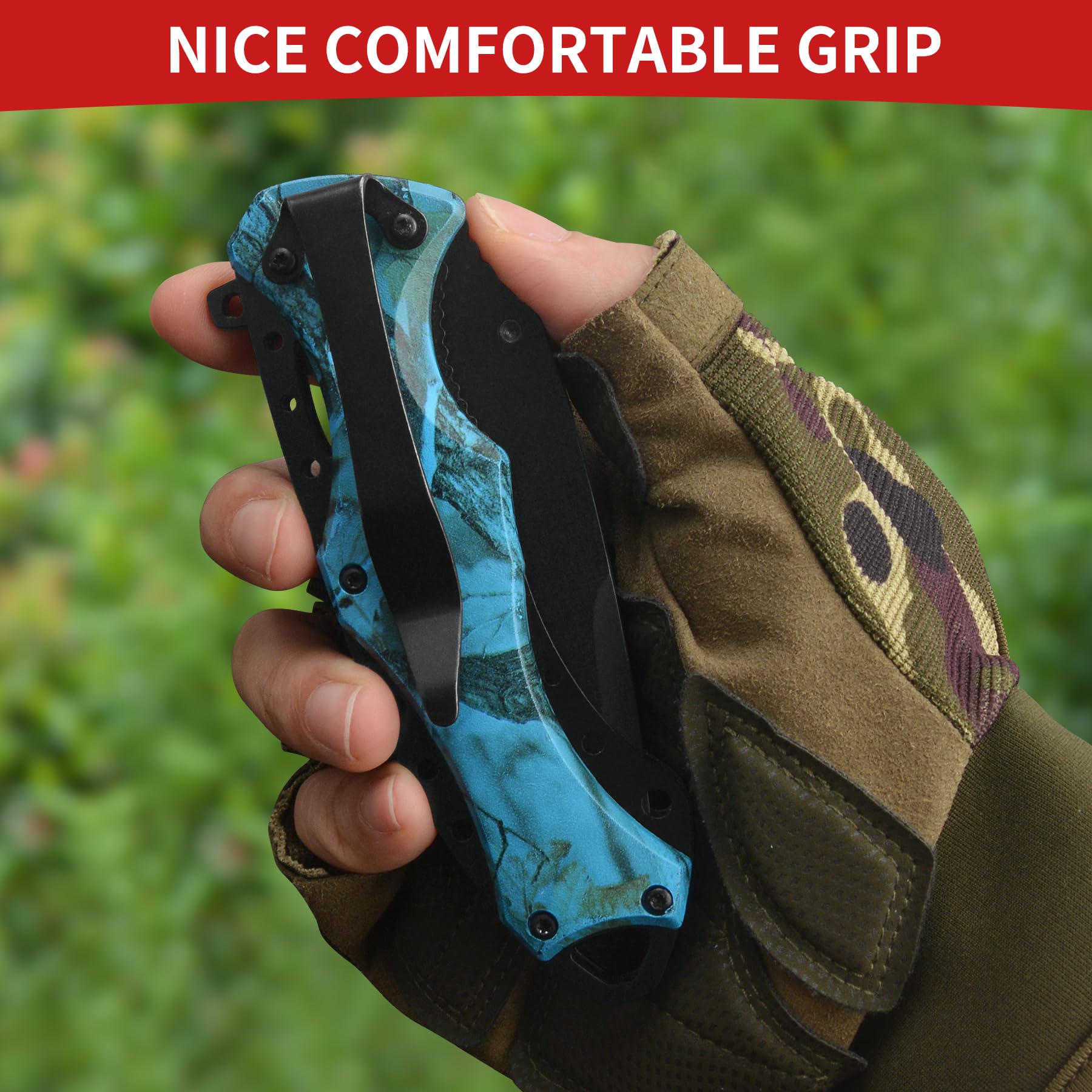 CULITECH 4.7 inch Razor Sharp Folding Knife, Pocket Knife With Serrated Blade, Rope Handle American Flag Knives For Camping, Hiking, EDC