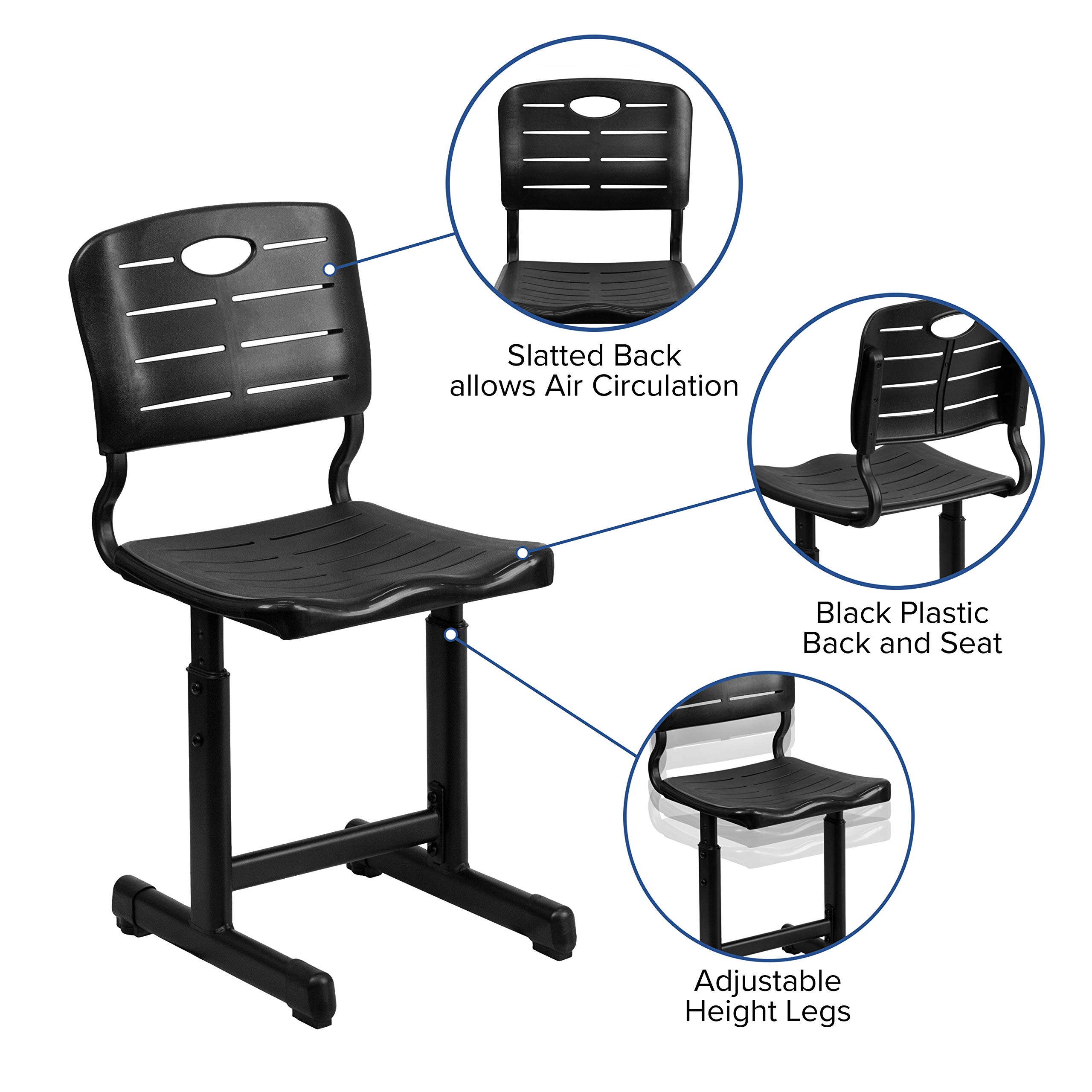 EMMA + OLIVER Adjustable Height Black Student Chair with Black Pedestal Frame