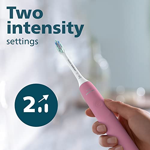 Philips Sonicare 4100 Rechargeable Electric Toothbrush, with Pressure Sensor, 2 Intensity Settings, SmarTimer and QuadPacer, 14-Day Battery Life, Deep Pink, Model HX3681/26