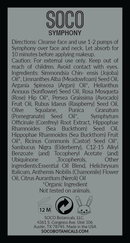 SOCO Botanicals Face Oil Serum - Anti Aging Organic Elixir for Face and Eyes with Sea Buckthorn, Argan, Rosehip & CoQ10, Neroli & Immortelle Essential Oil Blend