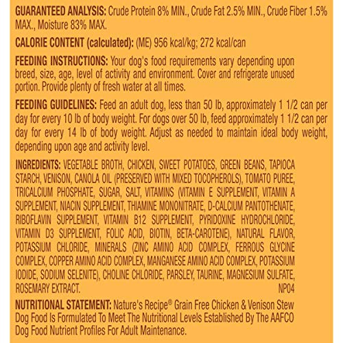 Nature's Recipe Grain Free Wet Dog Food, Chicken & Venison Stew Recipe, 10 Ounce Can (Pack of 12)