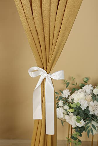 Cytdkve 2 Panels 4.8 Feet x 10 Feet Deep Gold Velvet-Like Wedding Backdrop Curtain Drapes, Silky Soft Window Curtains Panels for Wedding Ceremony Birthday Party Decorations