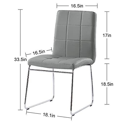Dining Chairs Set of 2 - Comfortable Leather Dining Room Chairs, Modern Kitchen Chairs with Metal Legs Side Chairs, Accent Chairs for Living Room, Bedroom - Gray