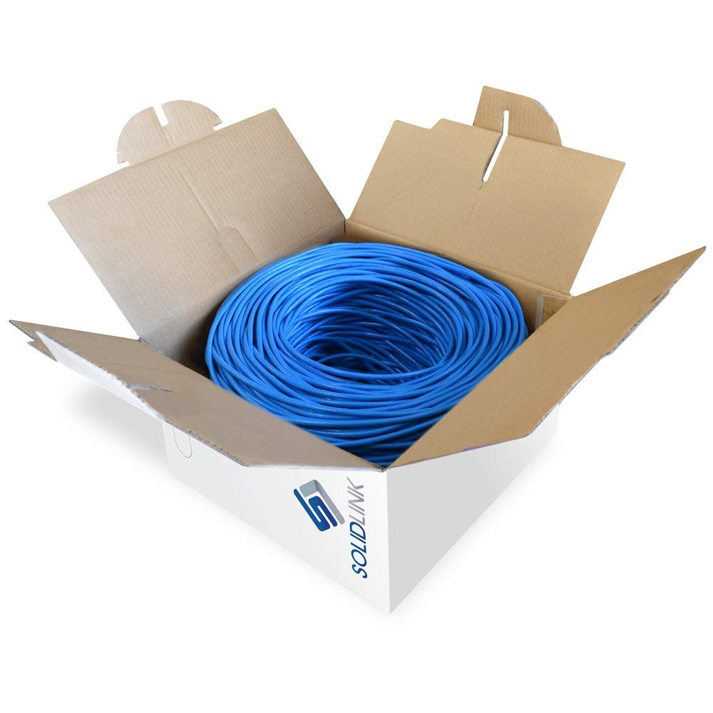 SolidLink - SL601N CAT5e 1000ft UTP Solid Conductor Cable 24AWG LAN Network Ethernet RJ45 Wire, Blue (SL601),