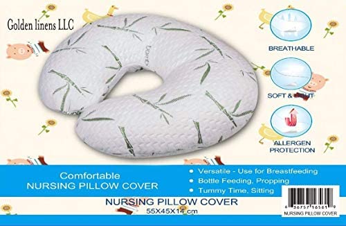 Golden Linens LLC Nursing, Breastfeeding Support Pillow, Portable for Travel | Nursing Pillow for Boys & Girls with Washable Zippered Bamboo Pillow Covered