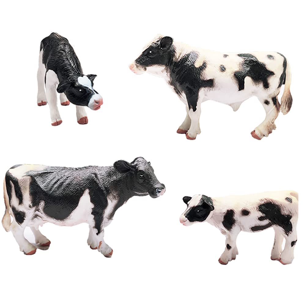 BLAPNK 4 Pcs Realistic Farm Cow Animals Model Figure Toy Set, Barn Farm Cow Family Figurines Collection Playset Preschool Science Educational Learn Cognitive Props