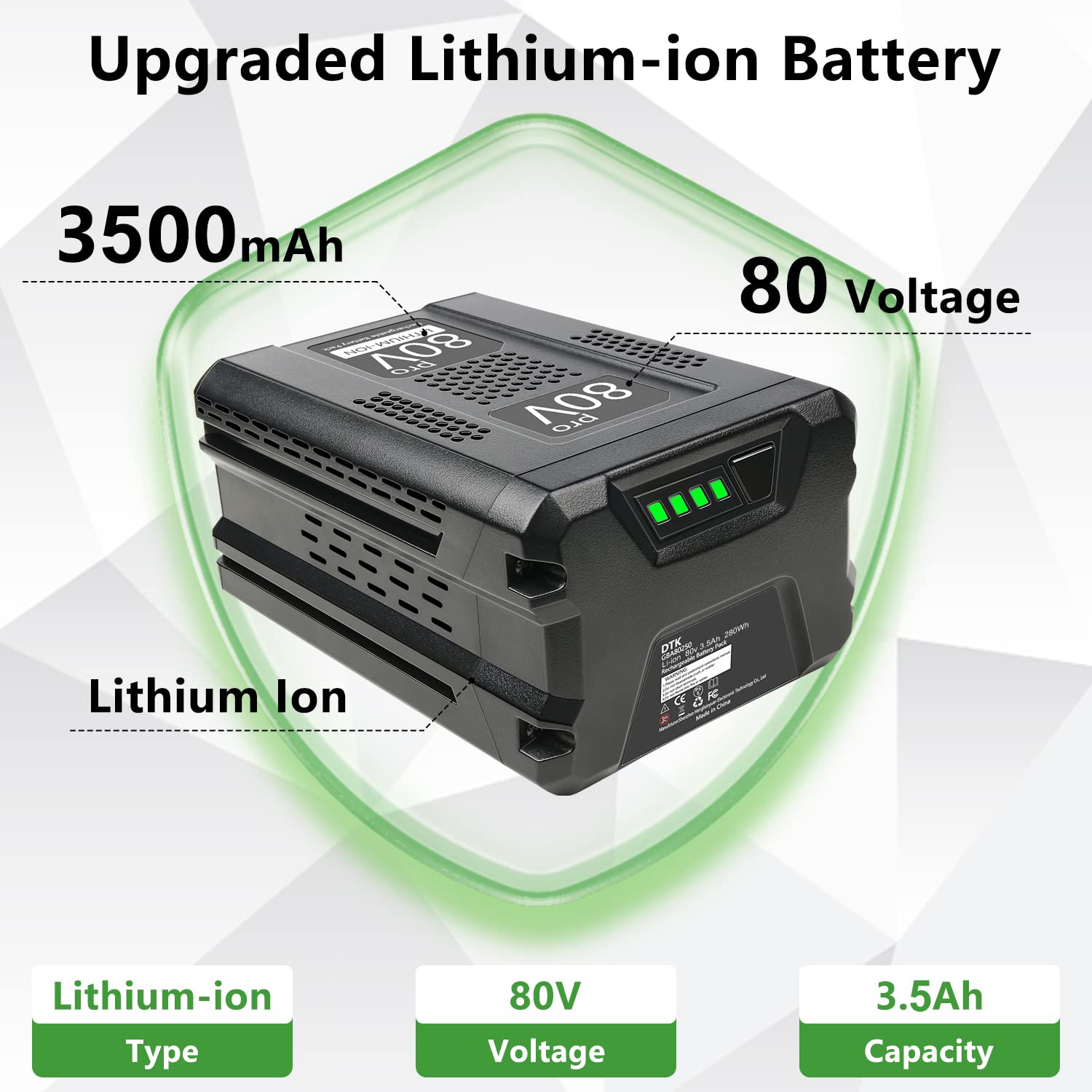 DTK 80V 3500mAh Battery Replacement for 80V Battery Compatible with Greenworks 80V Lithium Ion Cordless Power Tools（Not Fit for Kobalt）
