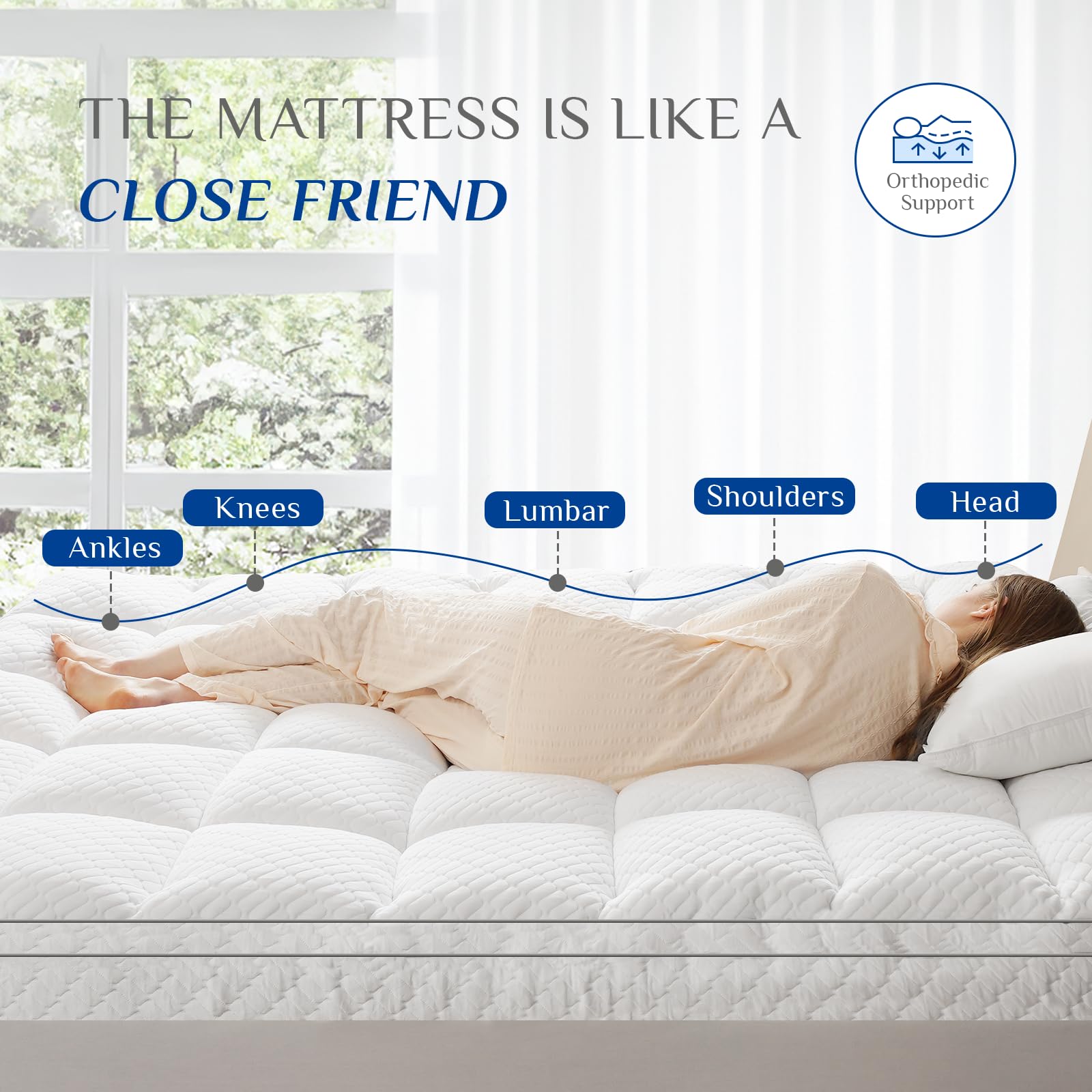 Dual Layer 3 Inch Memory Foam Mattress Topper Queen Size, 2 Inch Cooling Gel Memory Foam Plus 1 Inch Down Alternative PillowTop Mattress Pad Cover with 8-21 Inch Deep Pocket