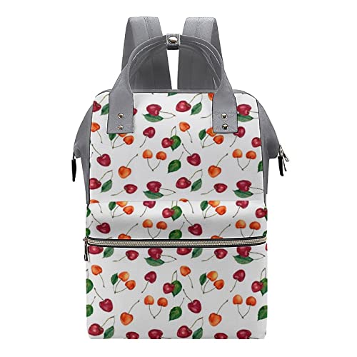 Cherry Berries Watercolor Diaper Bag Backpack Large Capacity Mommy Bags Multifunction Nappy Bag Travel Back Pack Gray-Style