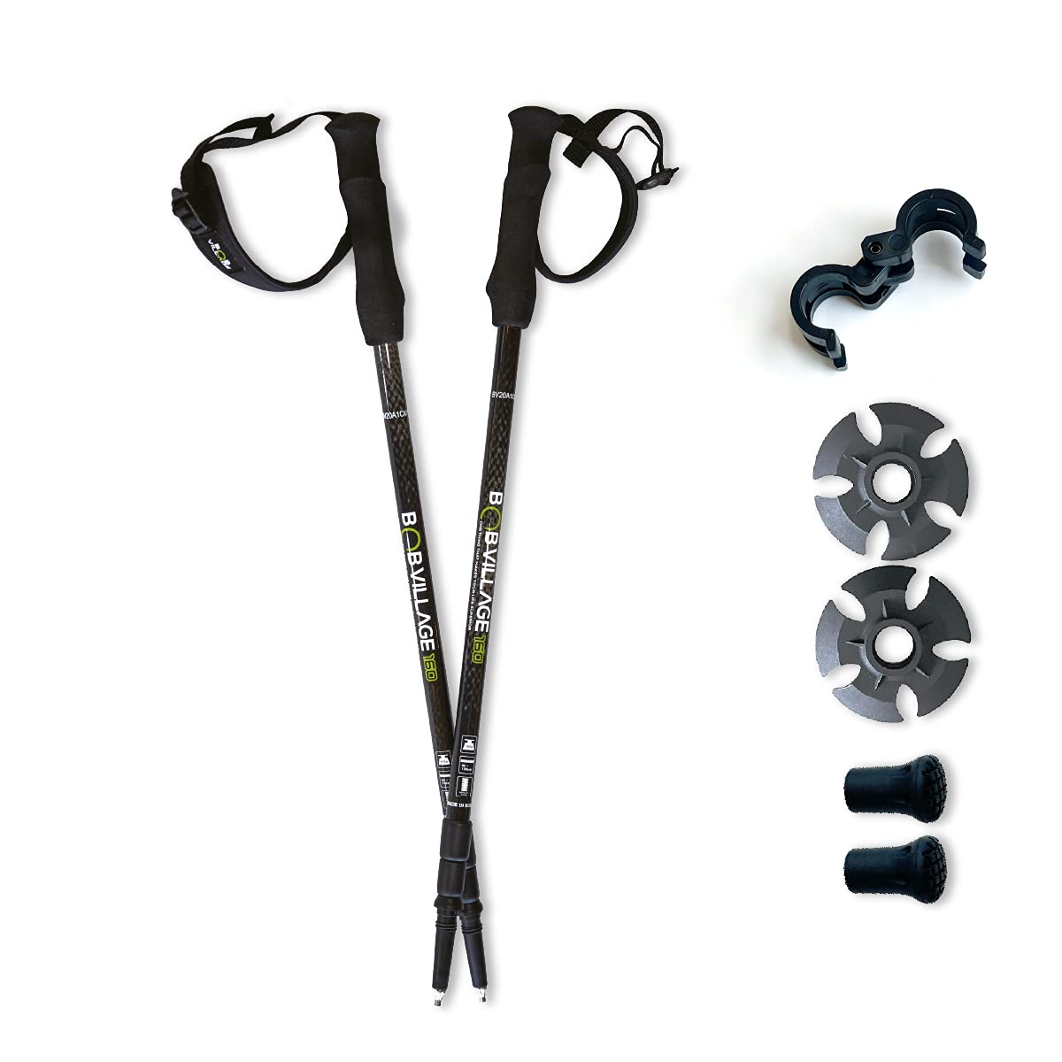 BOBVILLAGE Carbon Fiber Adjustable Trekking Poles, Premium Lightweight Collapsible Shock-Absorbent Hiking Walking Sticks for Backpacking Camping & Trail Running 51IN[Black]