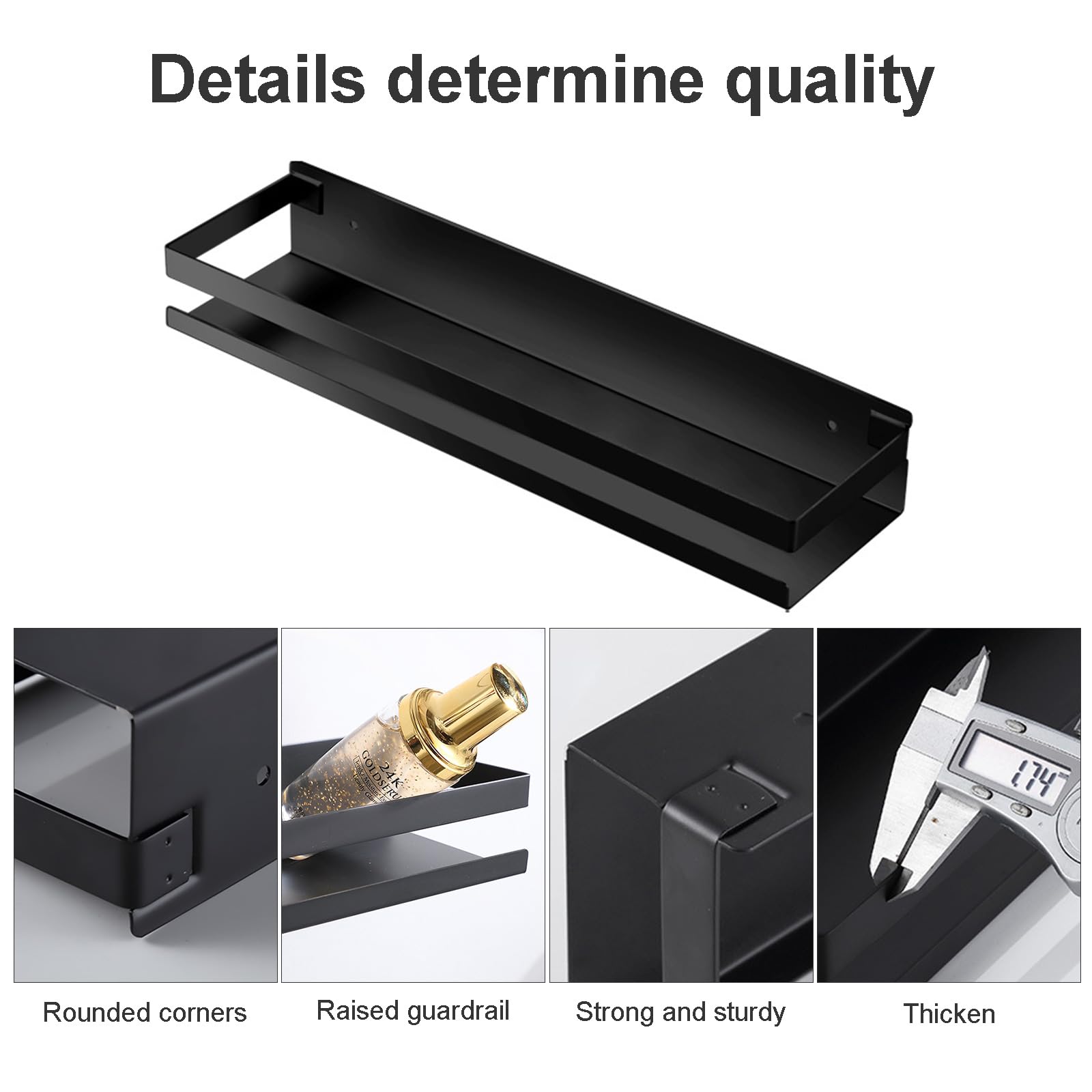 YANYYGu Wall Mounted Rectangular Storage Shelf for Bathrooms, Waterproof and Rustproof Bathroom Shower Caddy, Kitchen Spice Rack, Nail-Free Installation(8 Inch Black)