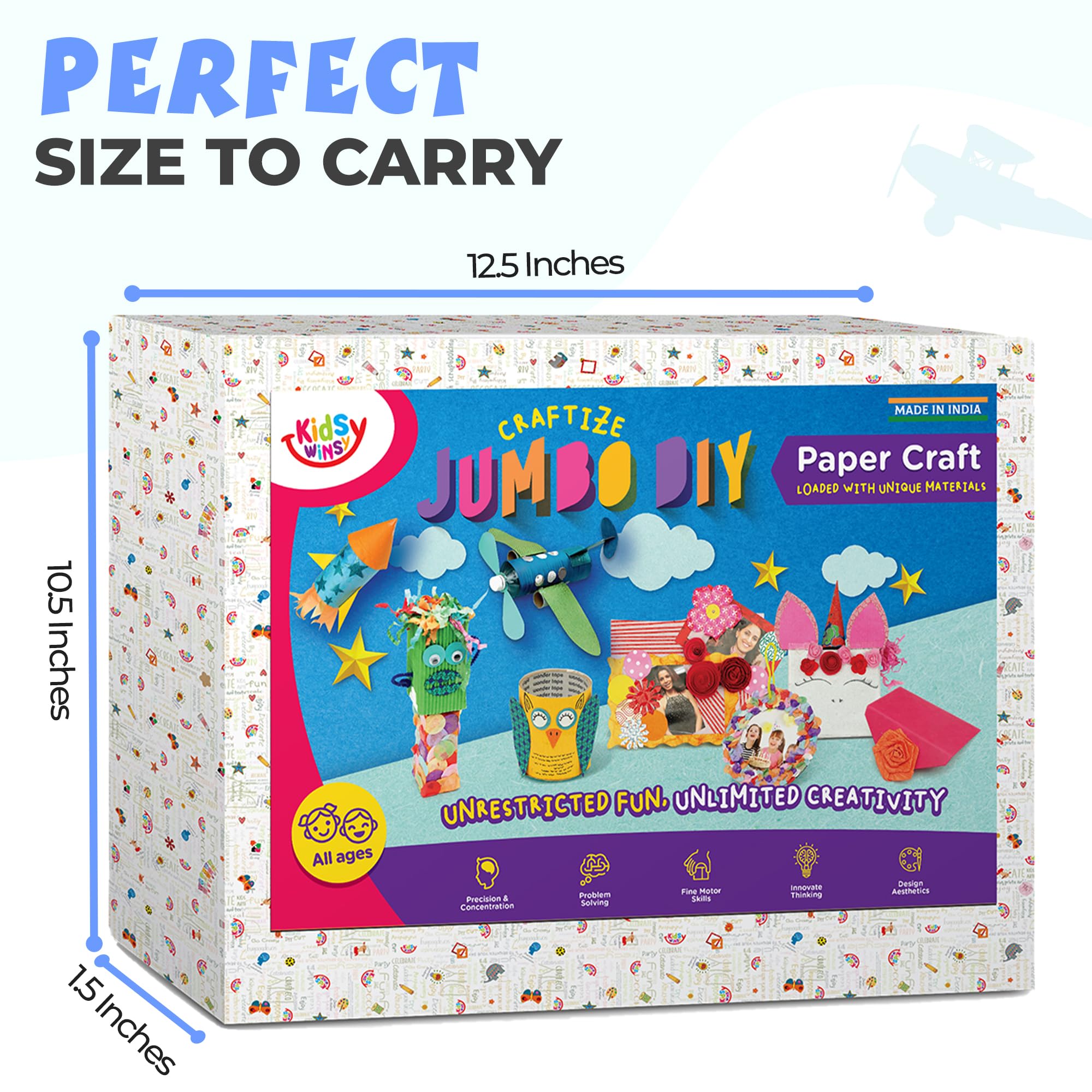 KidsyWinsy 500Pcs Art Craft Activity Kit for Kids, includes Glue, Stickers, Multicolor Sheets, Cut Craft Create Craft Activity Supplies, Christmas Birthday Gift for Age 4-12 Yrs