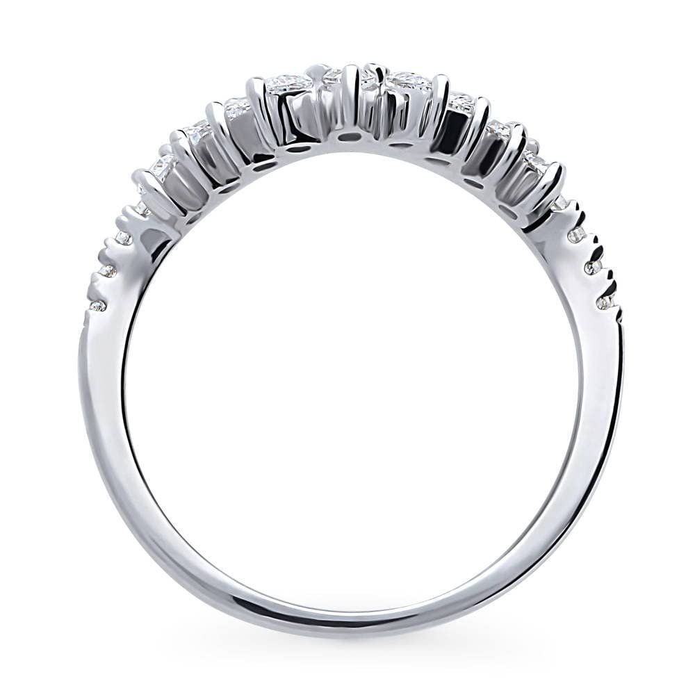 BERRICLE Sterling Silver Wishbone Wedding Rings Cubic Zirconia CZ Crown Anniversary Curved Half Eternity Ring for Women, Rhodium Plated Size 6.5