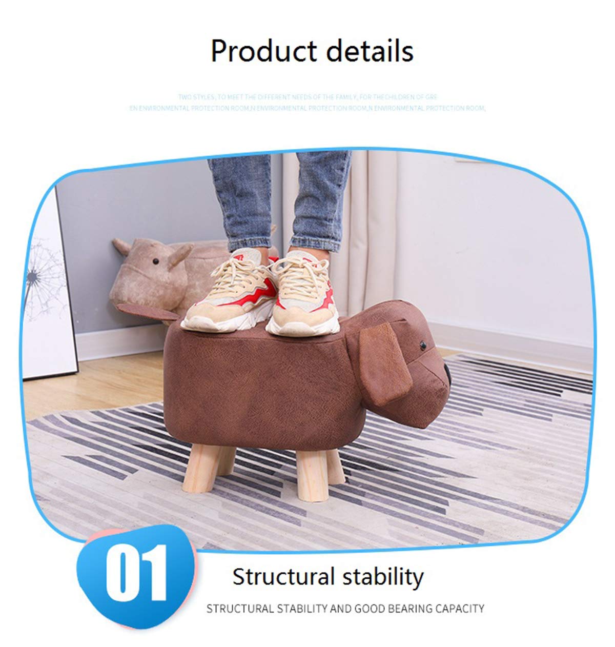 EKUEE Footstool Kids Learning Stool Calf Dinosaur Stool Elephant Hippo Bench Shoes Bench Stool Children Cartoon Stool Solid Wood Animal Stool Toy Doll?Kids (Gray Elephant)