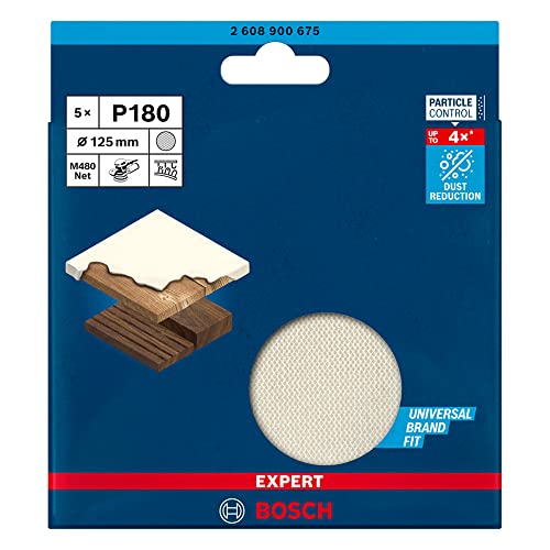 Bosch Professional 5x Expert M480 Sanding Net (Ø 125 mm, Grit 180, Accessories Random Orbital Sander)