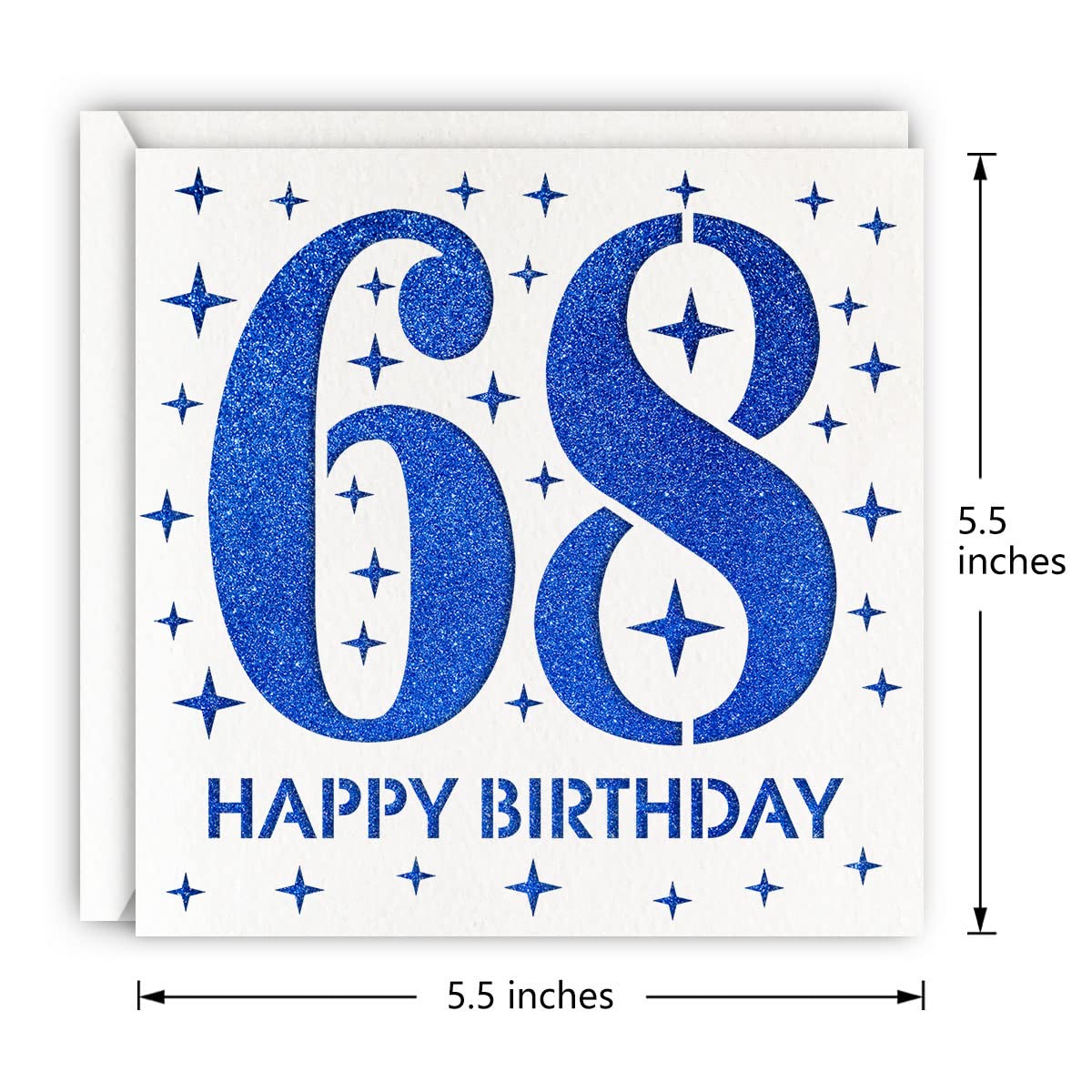 MAGJUCHE Blue 68th Birthday Card, Laser Cut Glitter Woman Man Age 68 Gift For Husband, Brother, Father