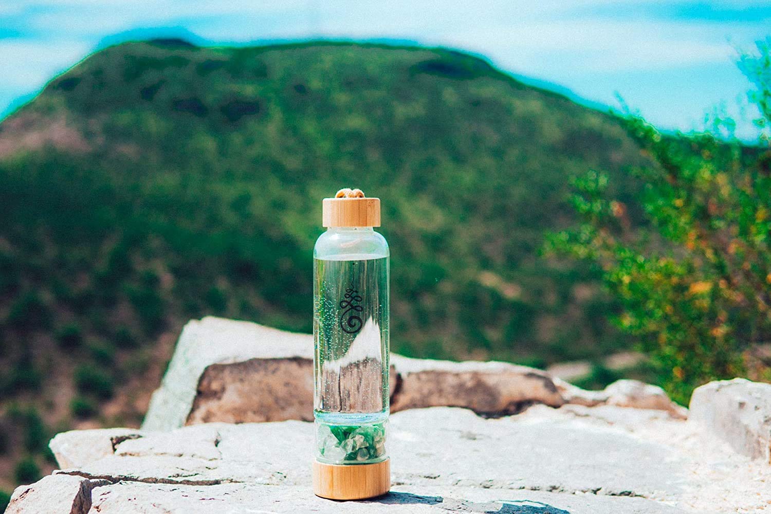 Bodhi Elixir Crystal Water Bottle - Crystal Healing Water Bottle, Quartz Crystal Water Bottle, Includes Gemstones and Protective Neoprene Sleeve
