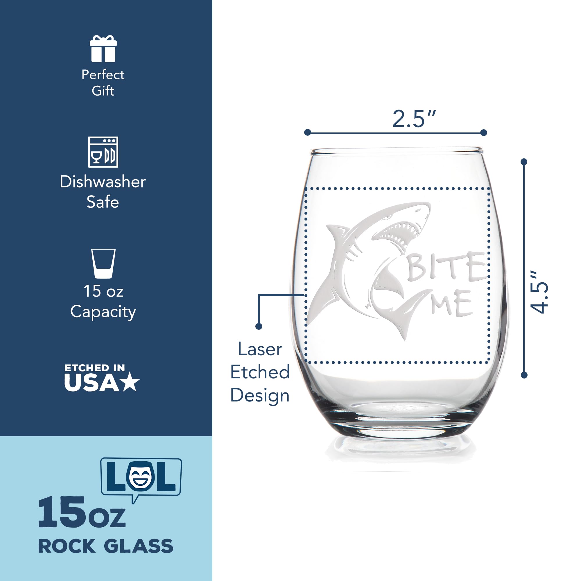 Bite Me Shark Week Stemless Wine Glass - Shark Week Gift, Shark Week Glass, Shark Glass, Wine Glass, Wine Gift