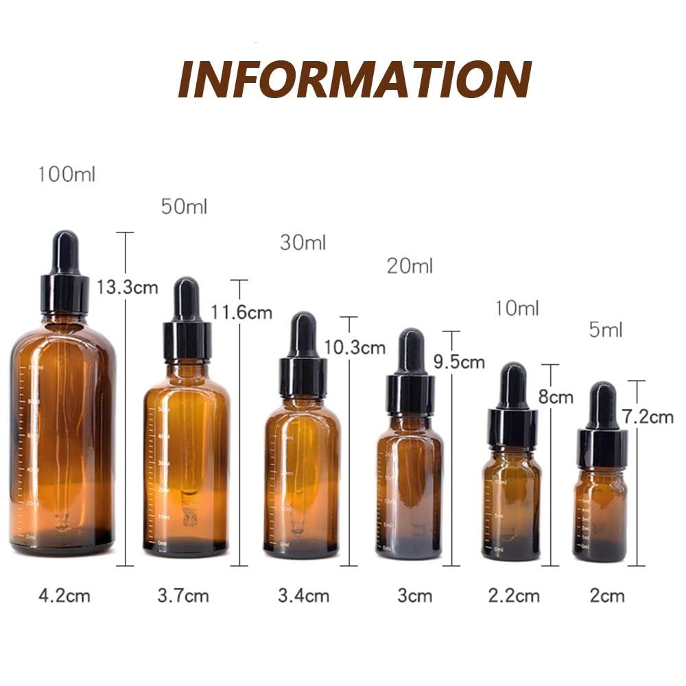 CHDHALTD 5ml-100ml Scale Dropper Bottle, Essential Oil Bottle Amber Glass Cosmetic Containers for Travel Refillable Bottles(10ml)