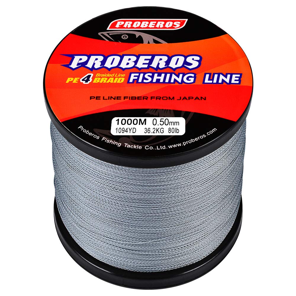 BAIKALBASS Braided Fishing Line 4 Strands Strong Multifilament PE Braid Wire for Saltwater 547Yard/500M 35LB Gray
