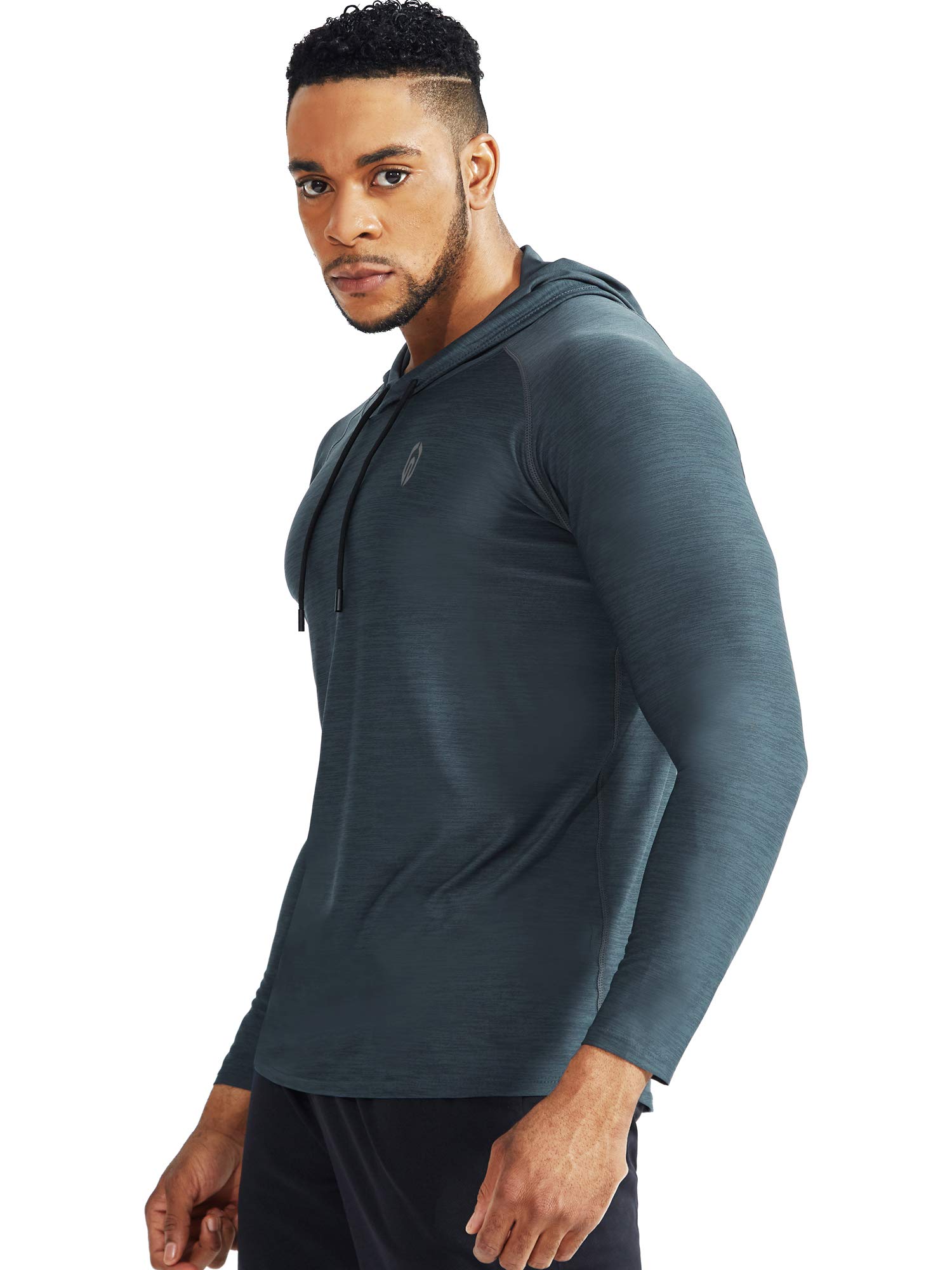 NELEUS Men's 2 Pack Dry Fit Running Shirt Long Sleeve Workout Athletic Shirts with Hoods,5071 Slate Grey,Dark Grey,US XL,EU 2XL