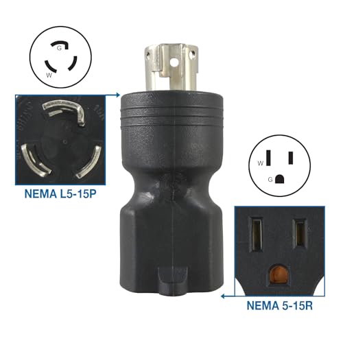 Conntek 30120 UNO Locking Plug NEMA L5-15P to NEMA 5-15R 125-Volt Adapter Black, 1PCS/PK