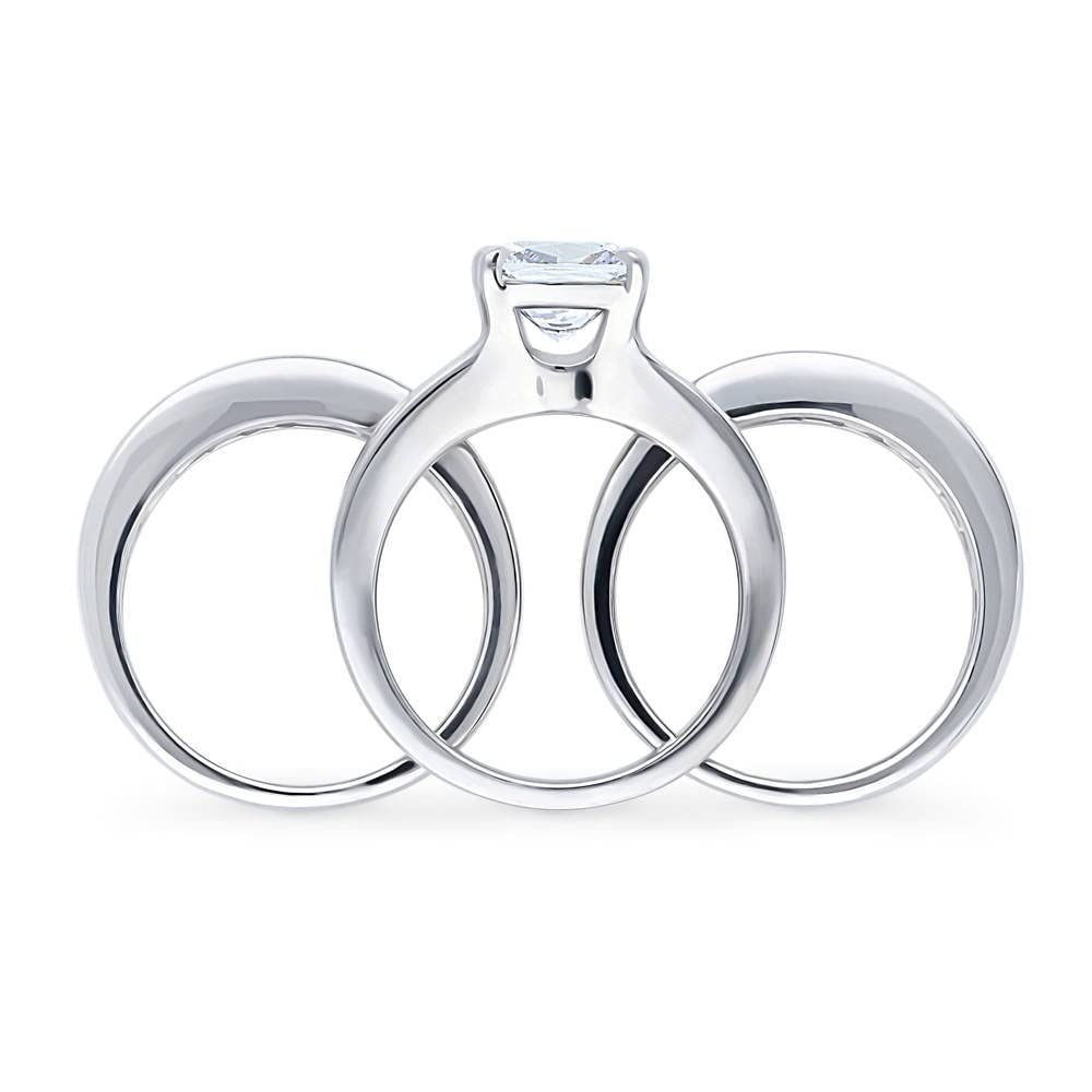 BERRICLE Sterling Silver Solitaire Wedding Engagement Rings 3 Carat Cushion Cut Cubic Zirconia CZ Ring Set for Women, Rhodium Plated Size 7