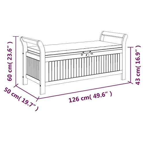 vidaXL Solid Acacia Wood Patio Storage Bench with Cushion - Comfortable Seating - Durable & Robust - Brown Gray - Stylish Garden Furniture