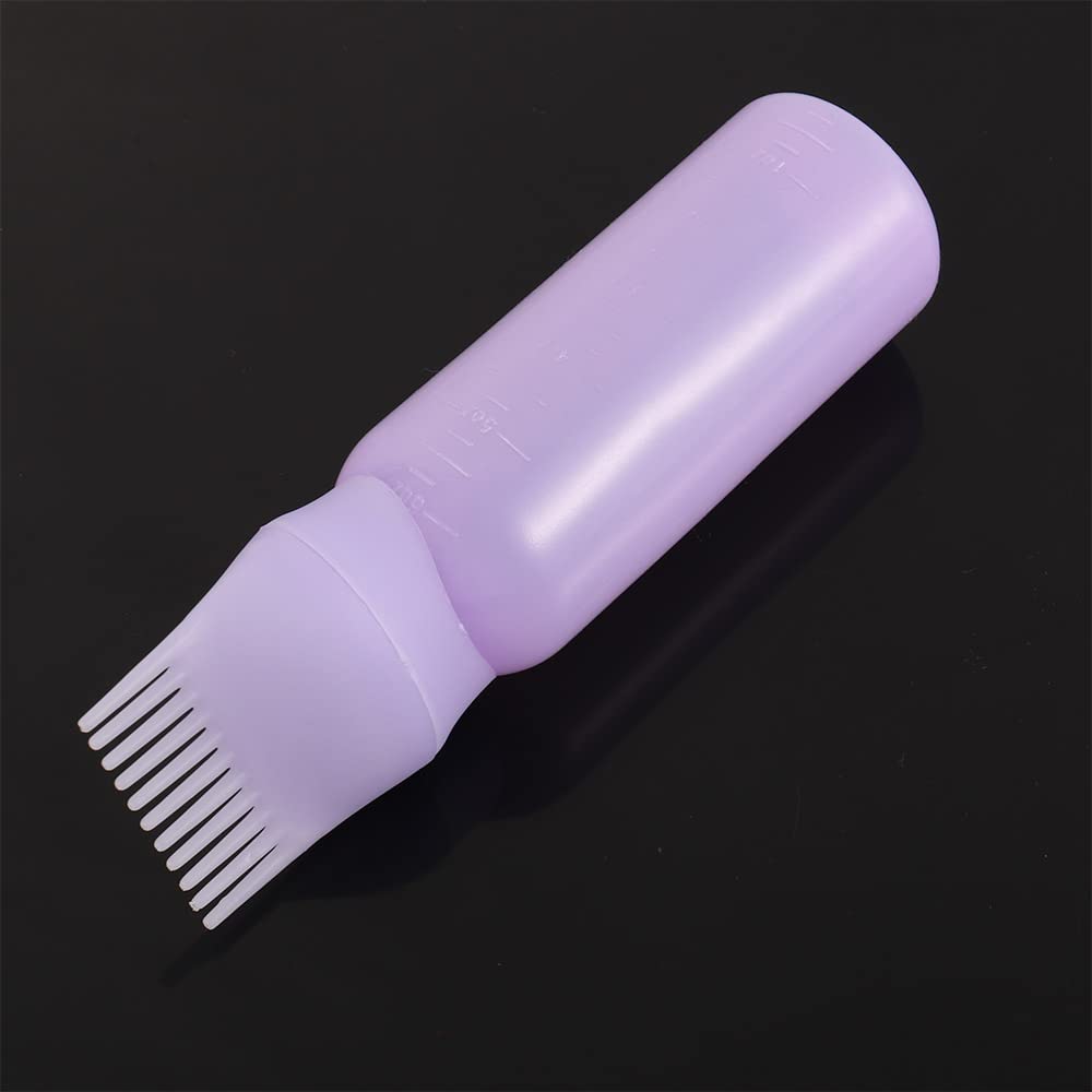 CHDHALTD Root Comb Applicator Bottle,120ML Plastic Squeeze Bottle Hair Root Comb Color Applicator Brush with Graduated Scale,Empty Bottle Styling Tool (purple)
