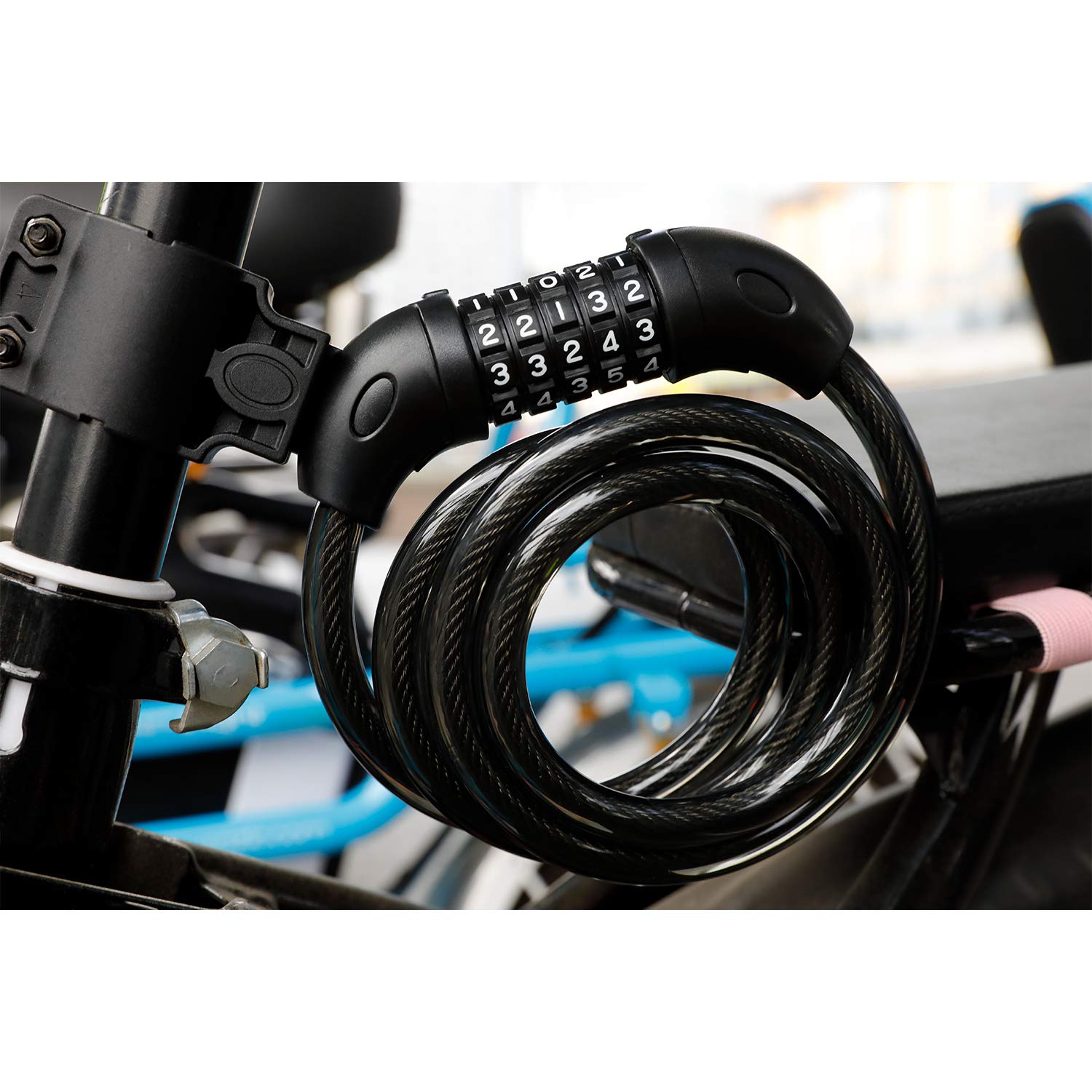Bike Lock Bicycle Lock Chain ,5-Digit Combination Lock Core Steel Wire Bike Lock Security&Portable Bicycle Locks,1.1m x 1/2 inch (Black)