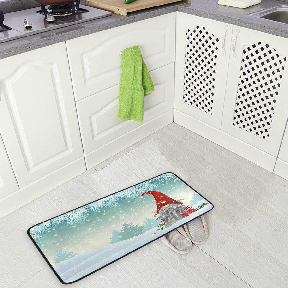Christmas Gnome Standing Snowfall Winter Kitchen Rugs Non-Slip Kitchen Mats Bath Runner Rug Doormats Area Mat Rugs Carpet for Home Decor 39" X 20"