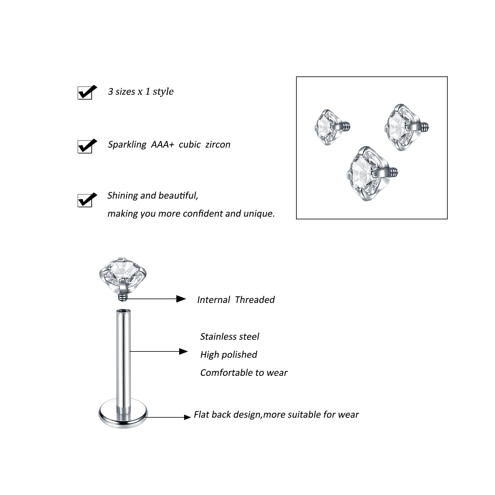 Aumeo 20G Dangle Nose Rings Studs for Women L Shaped Nose Studs CZ Heart Star Flower Dangling Nose Piercing Jewelry(Flower and Water Drop)