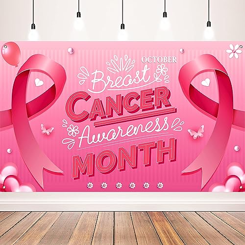 Breast Cancer Awareness Decorations, Breast Cancer Awareness Banner, Breast Cancer Awareness Backdrop, Pink Ribbon Banner Backdrop for Breast Cancer Decor, 72x43 Inch