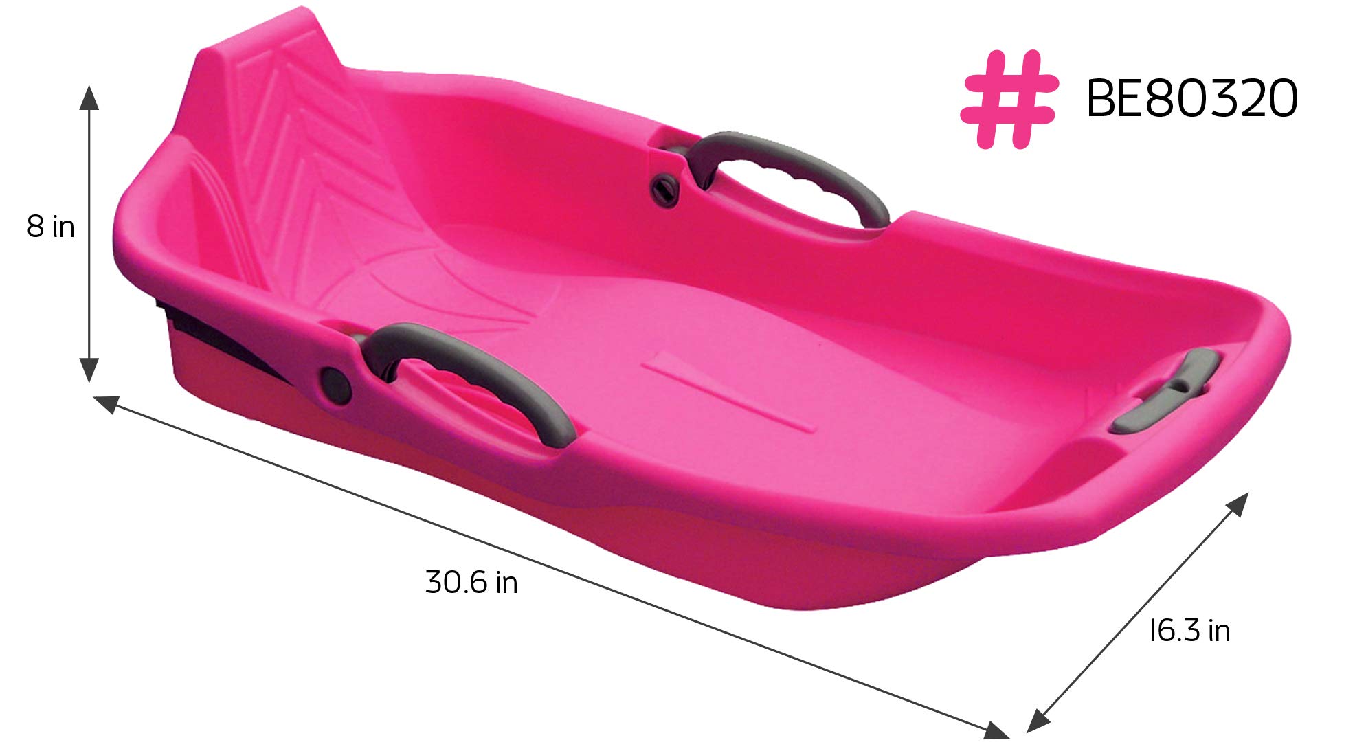 BELLI Pink Plastic Toboggan, Snow Sled, 1 seat with Brake & Handle Cord, for Kids BE80320