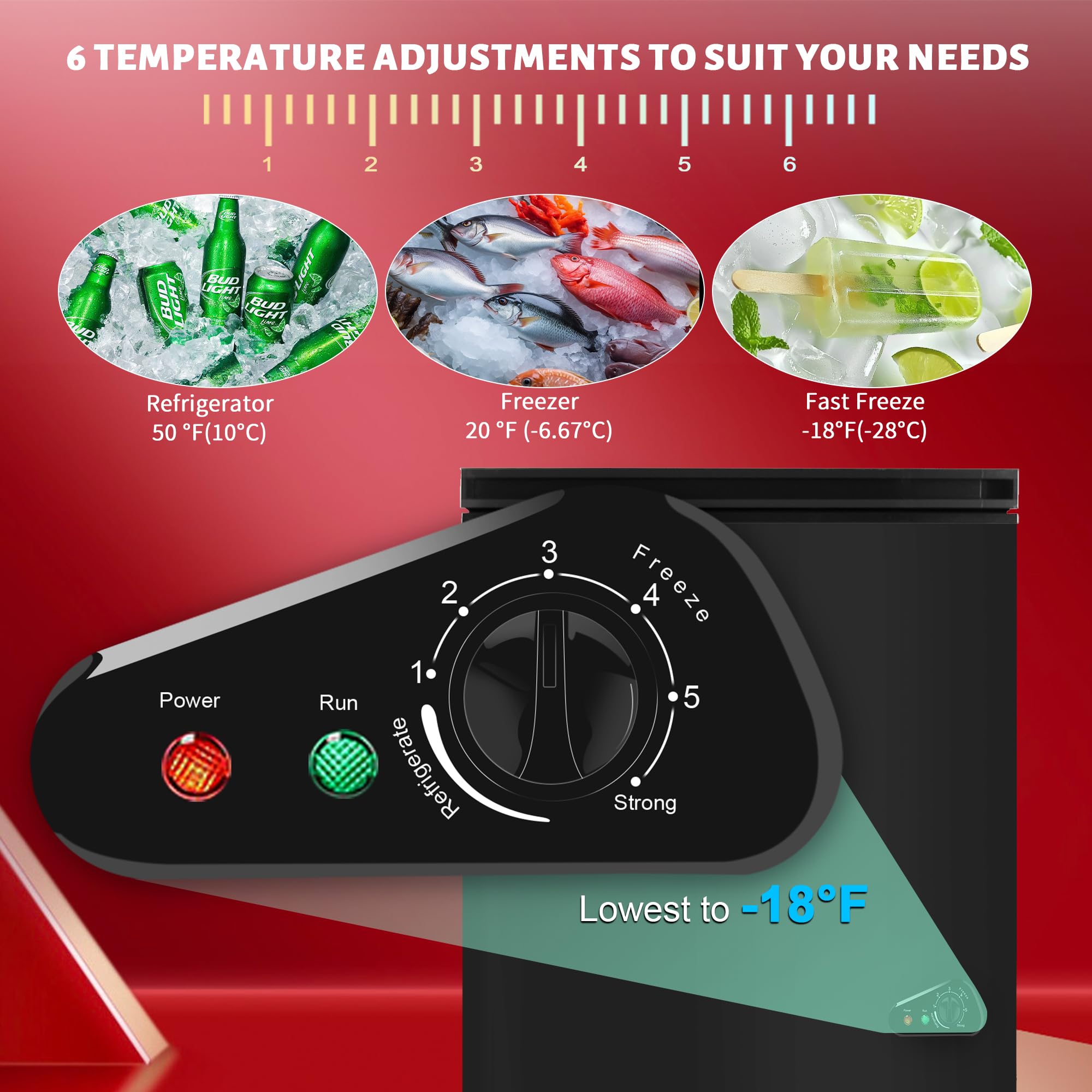 Chest Freezer 5.0 Cubic Feet with Removable Baskets and Defrost Water Drain, 6 Adjustable Temperature(Down to -18°F), Deep Freezer Top Open Door Compact Freezer for Home/Dorms/Apartment (Black)