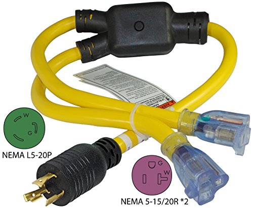 Conntek YL520520S 20-Amp 125-volt L5-20P Generator Y-Adapter Male Plug to U.S. 15/20-Amp Female Connectors